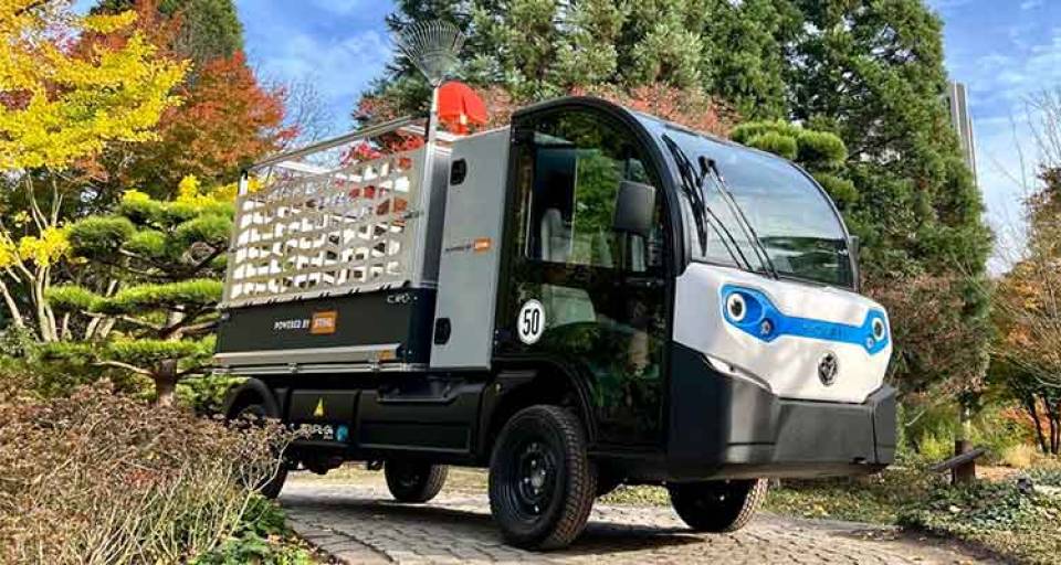 Electric utility trucks for landscape maintenance and green spaces